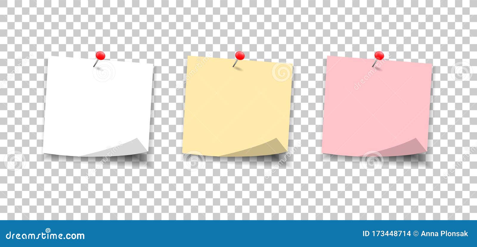 Paper Notes Secured with a Button. Set Stickers Notes To the Message ...