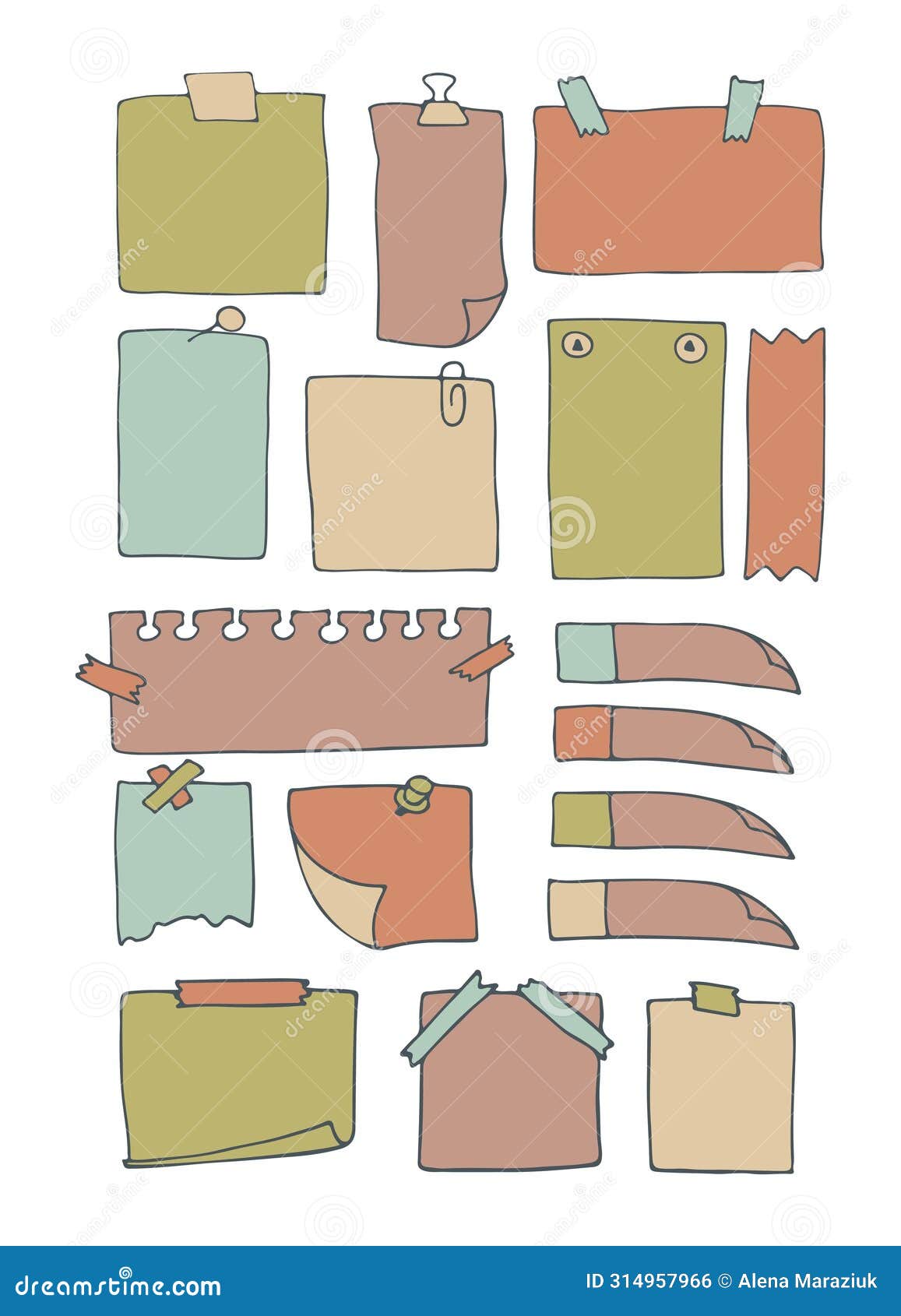 Paper Notes Set, Stickers, Sticky Sheets, Torn Leaves. Notepads and ...