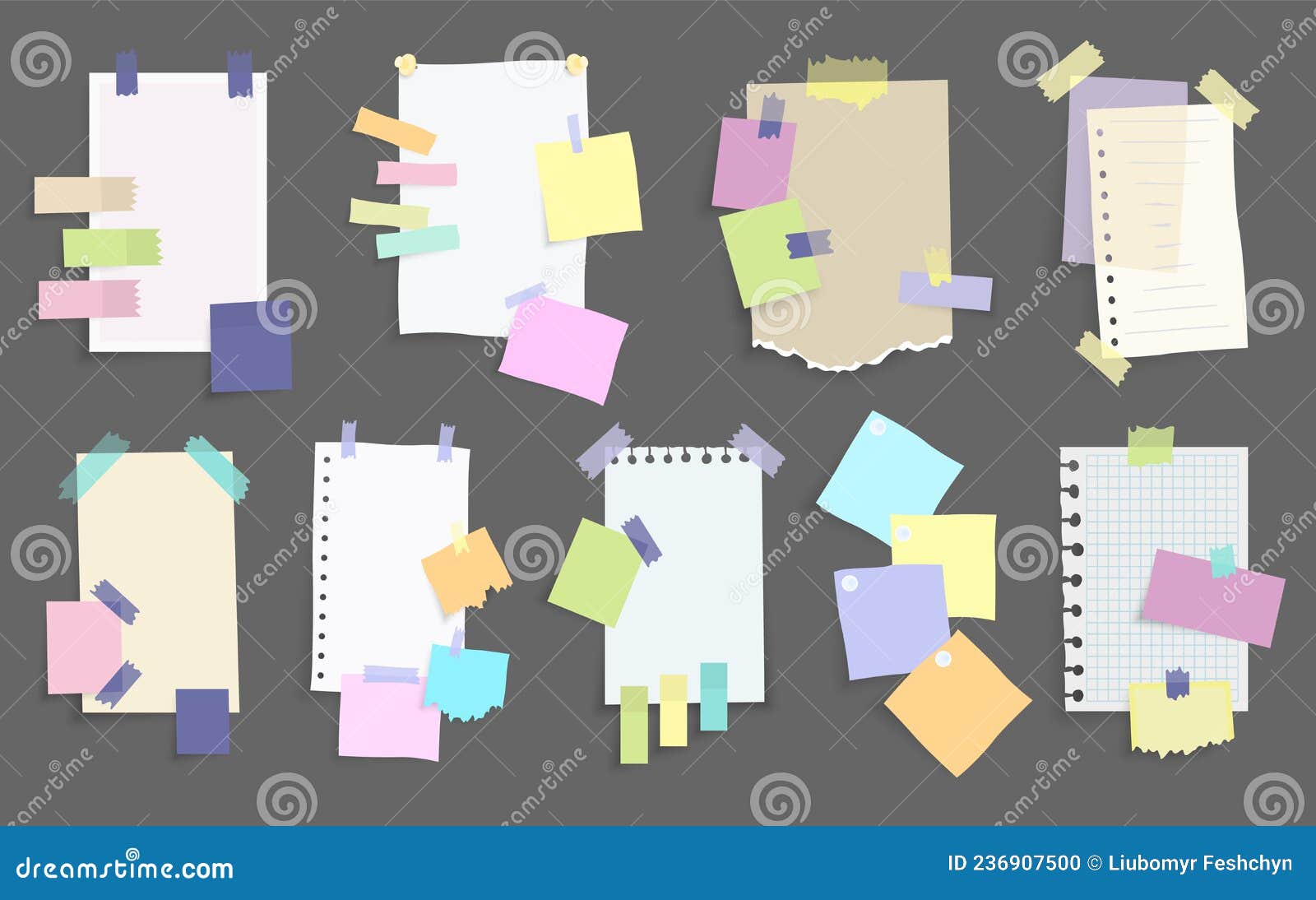 Paper Notes Stickers. Set of Different Vector Note Papers. Blank of ...