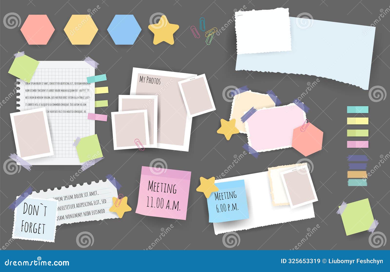 Paper Notes Stickers. Set of Different Vector Note Papers. Blank of ...