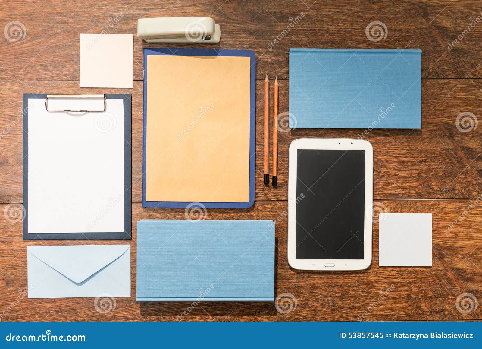 Paper notes and tablet stock image. Image of desk, corporation - 53857545