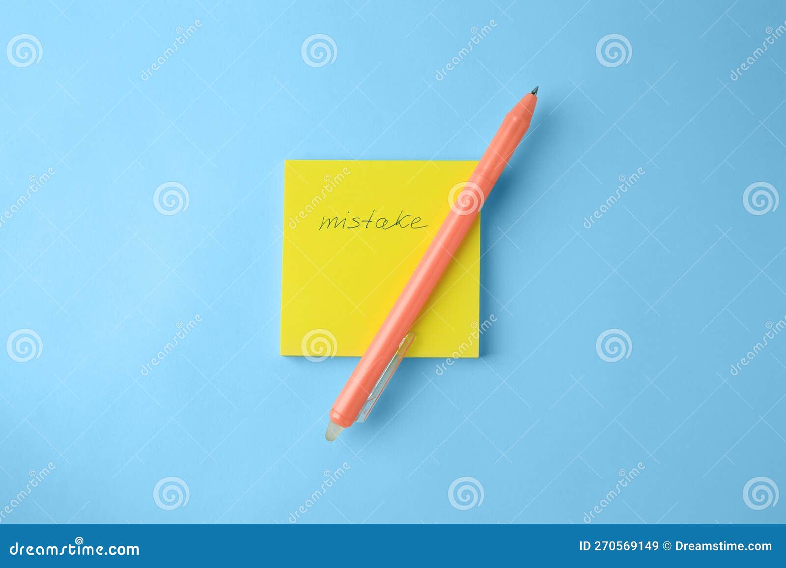 Paper Notes with Word Mistake and Erasable Pen on Light Blue Background ...