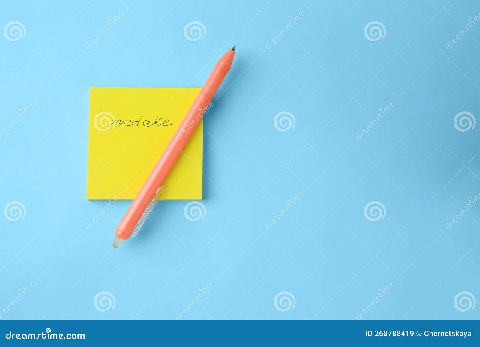Paper Notes with Word Mistake and Erasable Pen on Light Blue Background ...