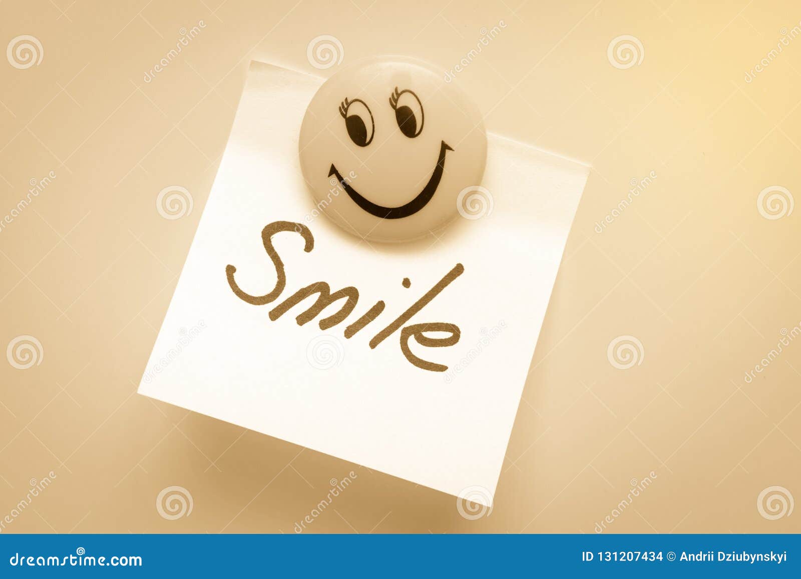 Paper for Notes with the Word Smile on the Magnet is Toned. Stock Photo ...