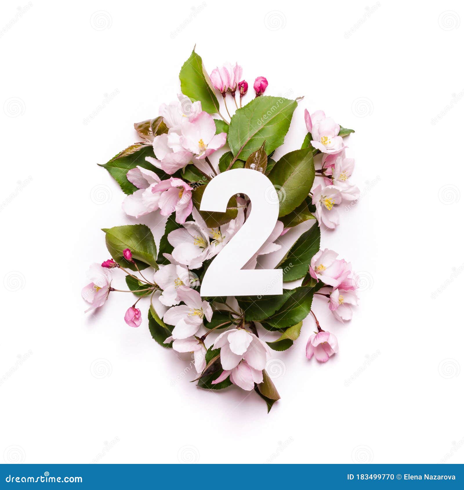 Paper Number Two on Background of Apple Trees. Minimal Creative Layout ...