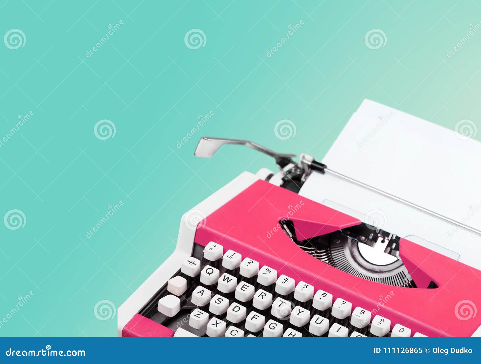 Old Typewriter with Paper on Blue Background Stock Image - Image of ...