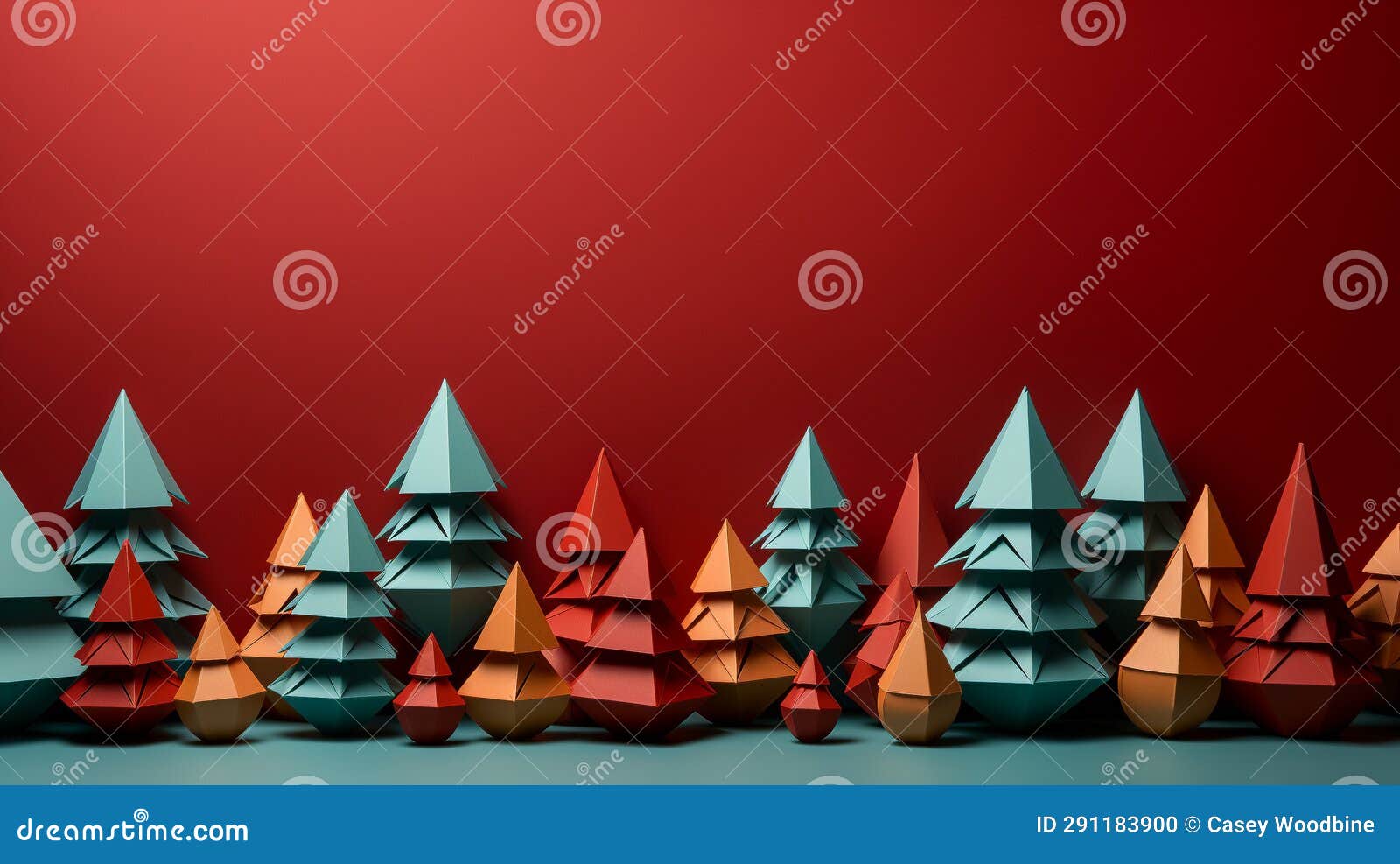 Paper Origami Christmas Trees on Solid Background with Copy Space Stock ...