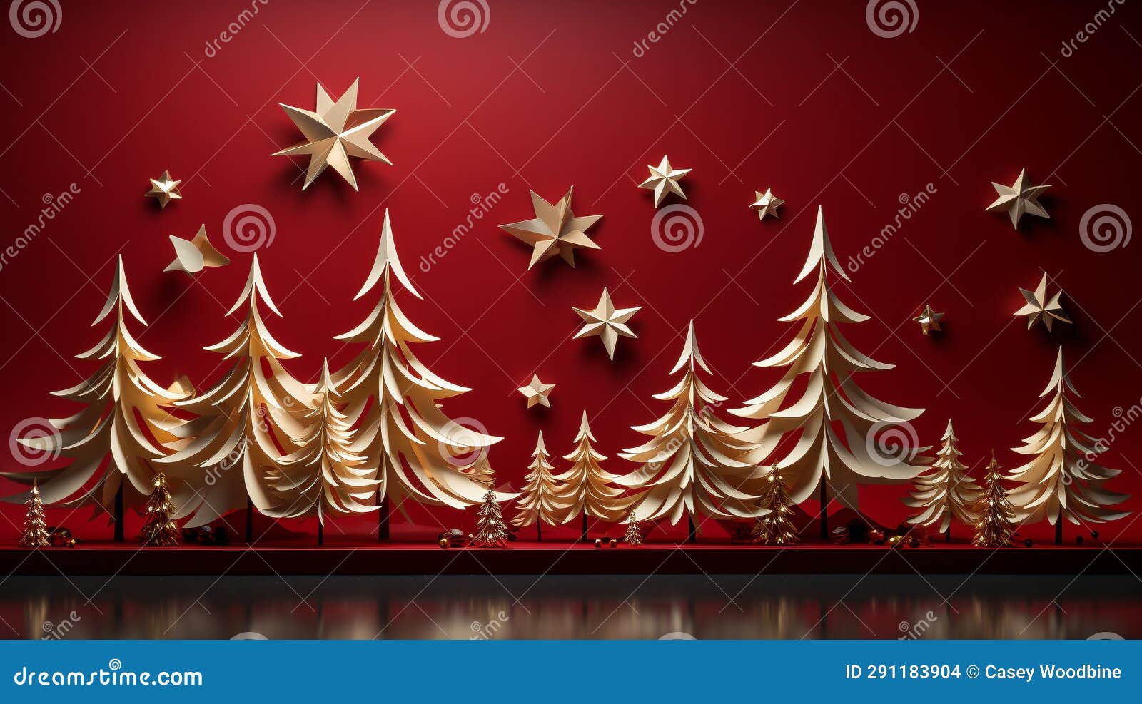 Paper Origami Christmas Trees on Solid Background with Copy Space Stock ...