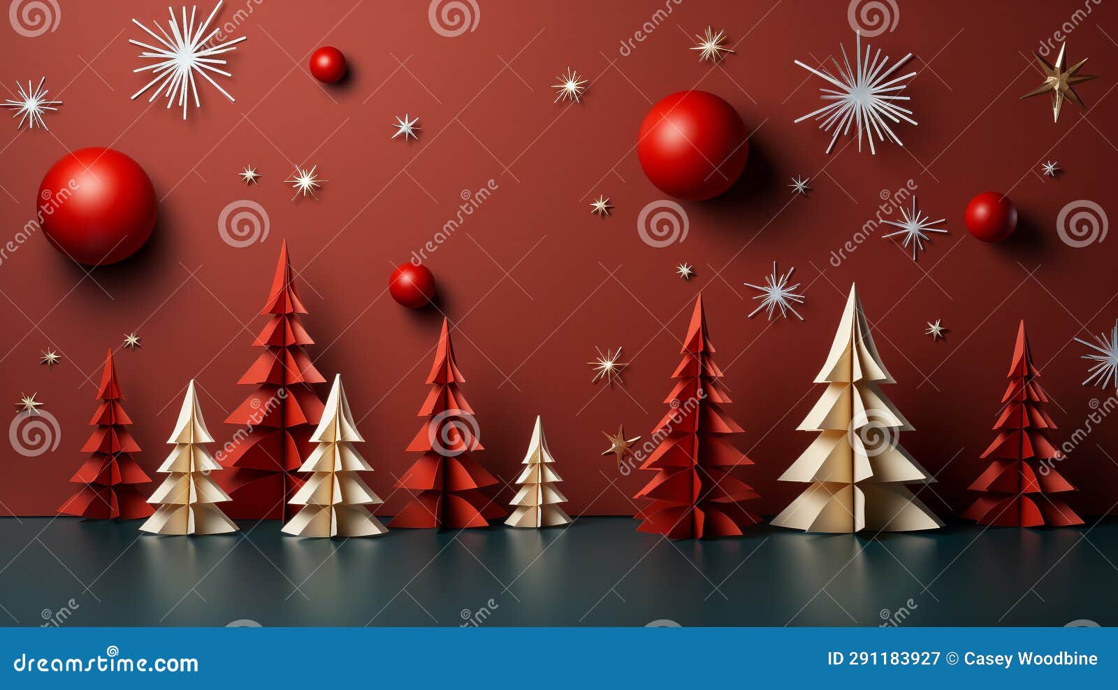 Paper Origami Christmas Trees on Solid Background with Copy Space Stock ...