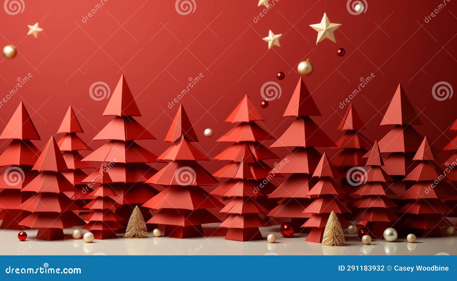 Paper Origami Christmas Trees on Solid Background with Copy Space Stock ...