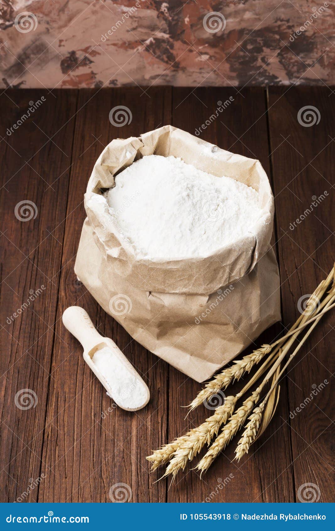 Paper Package of Wheat Flour on a Wooden Background Stock Photo - Image ...