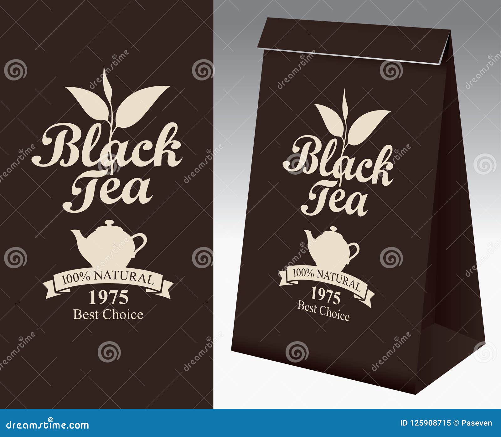 Paper Packaging with Label for Black Tea. Stock Vector - Illustration ...