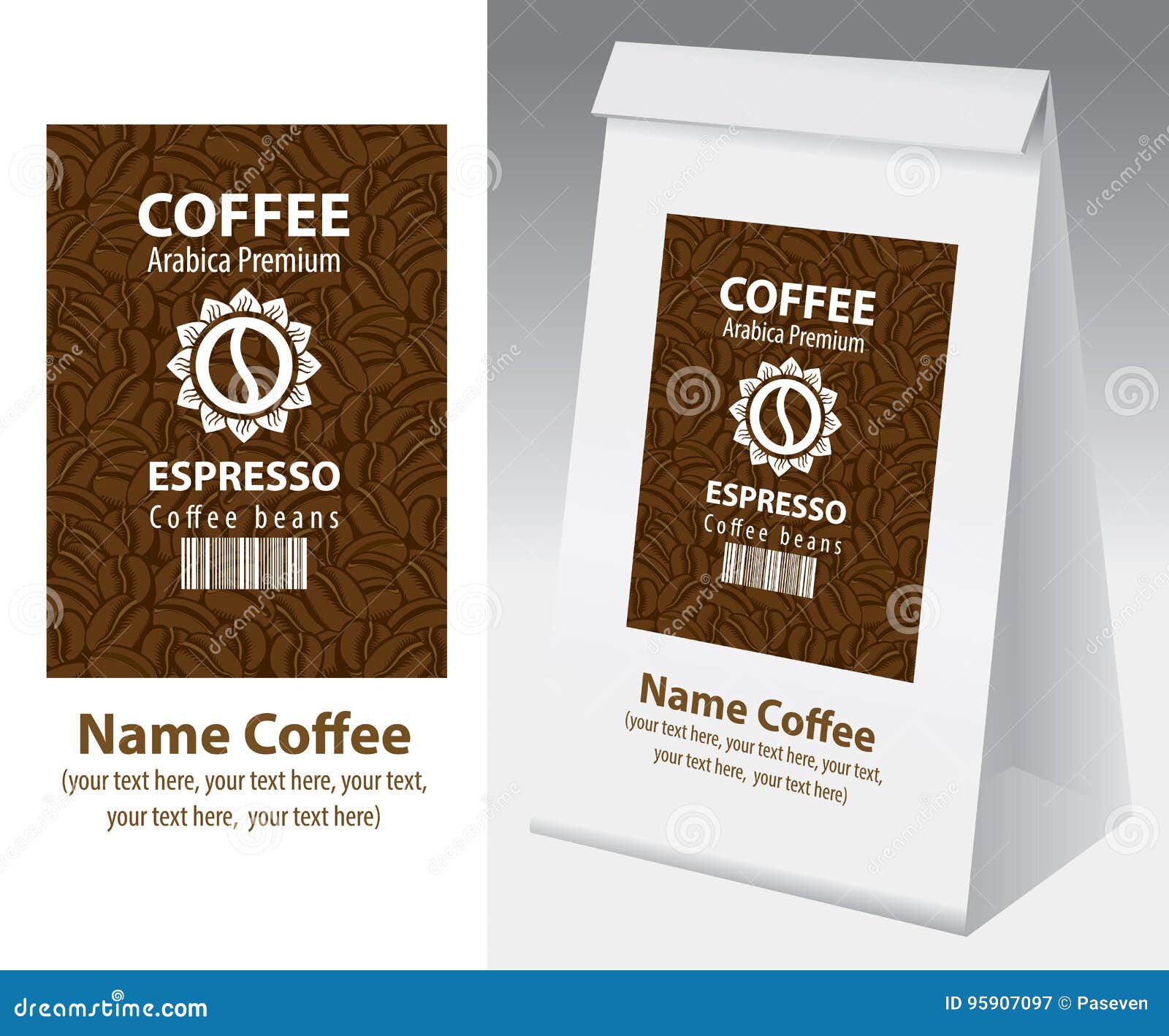 Paper Packaging with Label for Coffee Bean Stock Vector - Illustration ...