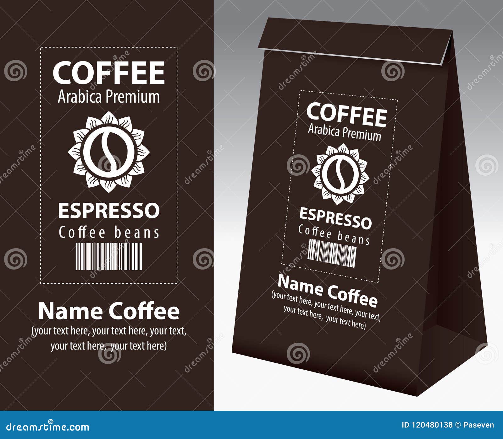 Vector Label and Paper Packaging for Coffee Beans Stock Vector ...