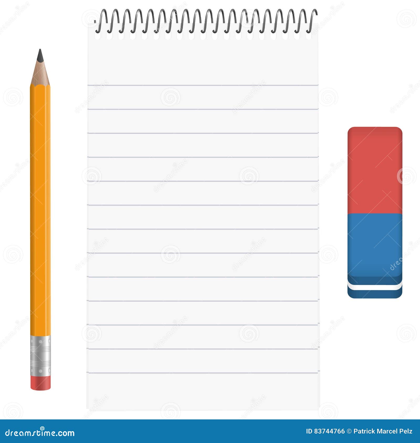 Paper Pad with Pencil and Eraser Stock Vector - Illustration of agenda ...