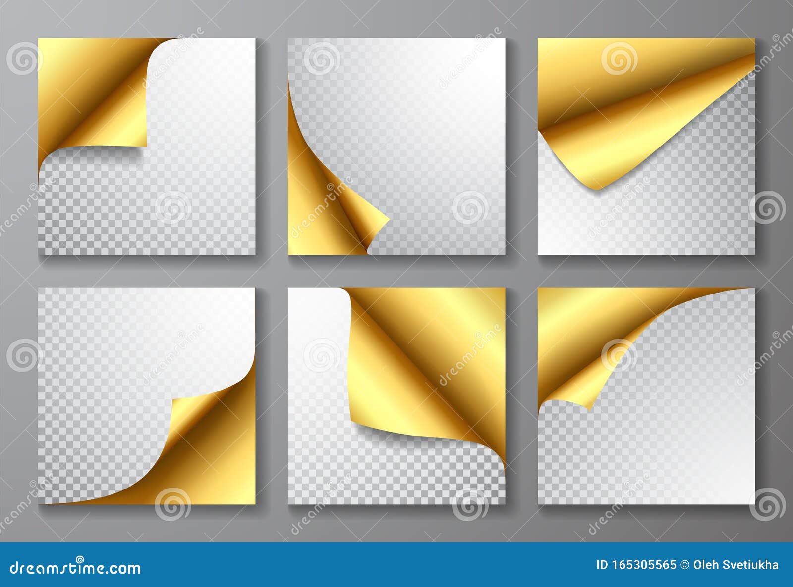 Paper Page with Curled Corner and Shadow. Template for Your Design. Set ...