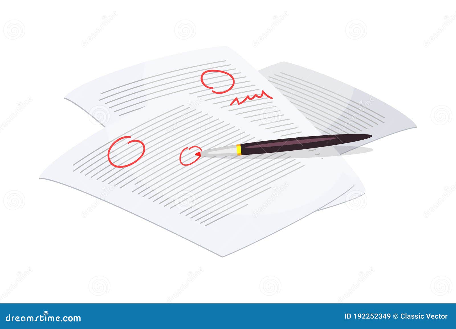 Paper Page with Typed Text and Red Notes on White Stock Vector ...