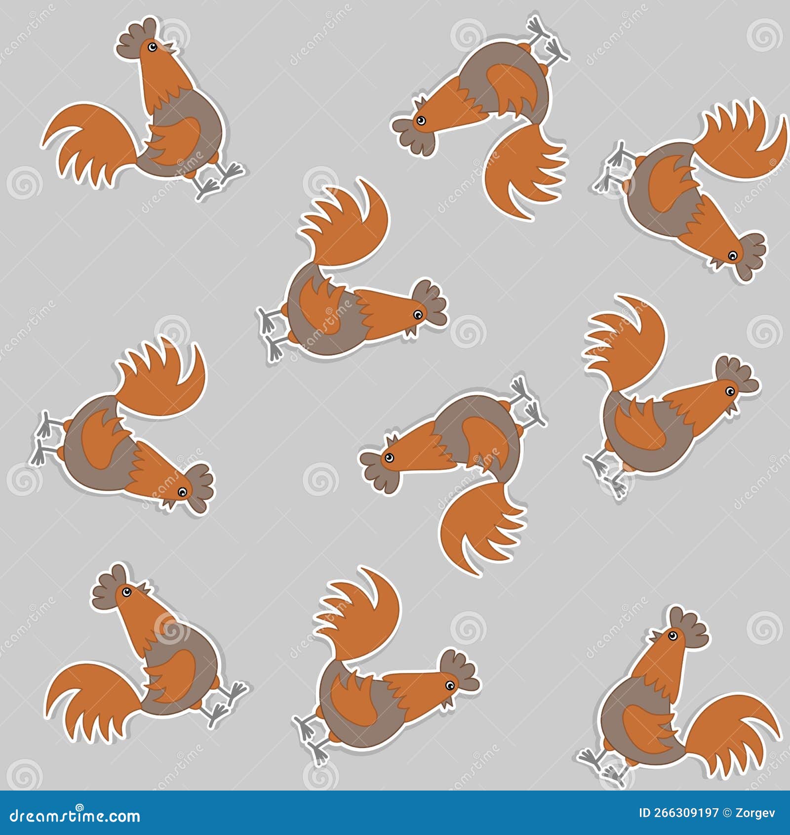 Paper Pattern with Orange and Brown Chickens on a Grey Background ...