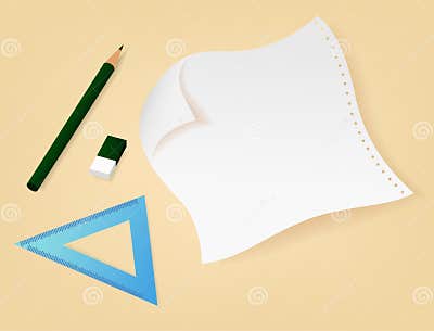 Paper, Pencil, Rubber, and Ruler Illustration Stock Vector ...