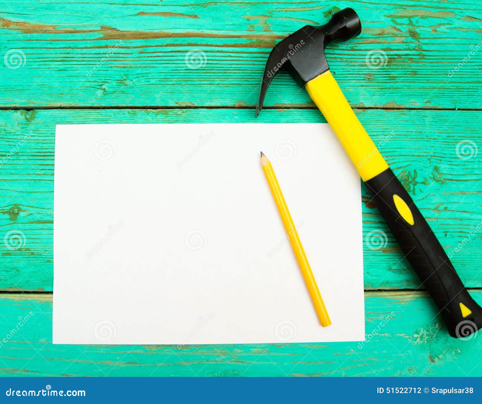 Paper with Pencil and the Working Tools on Wooden Stock Photo - Image ...