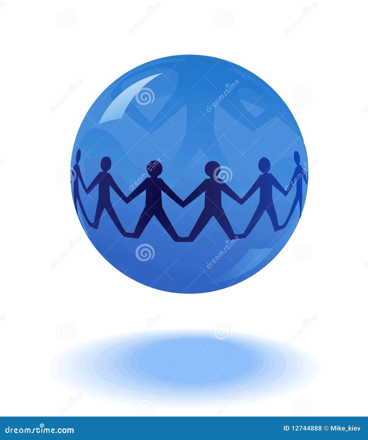 Paper People Chain in Blue Globe Stock Vector - Illustration of symbol ...