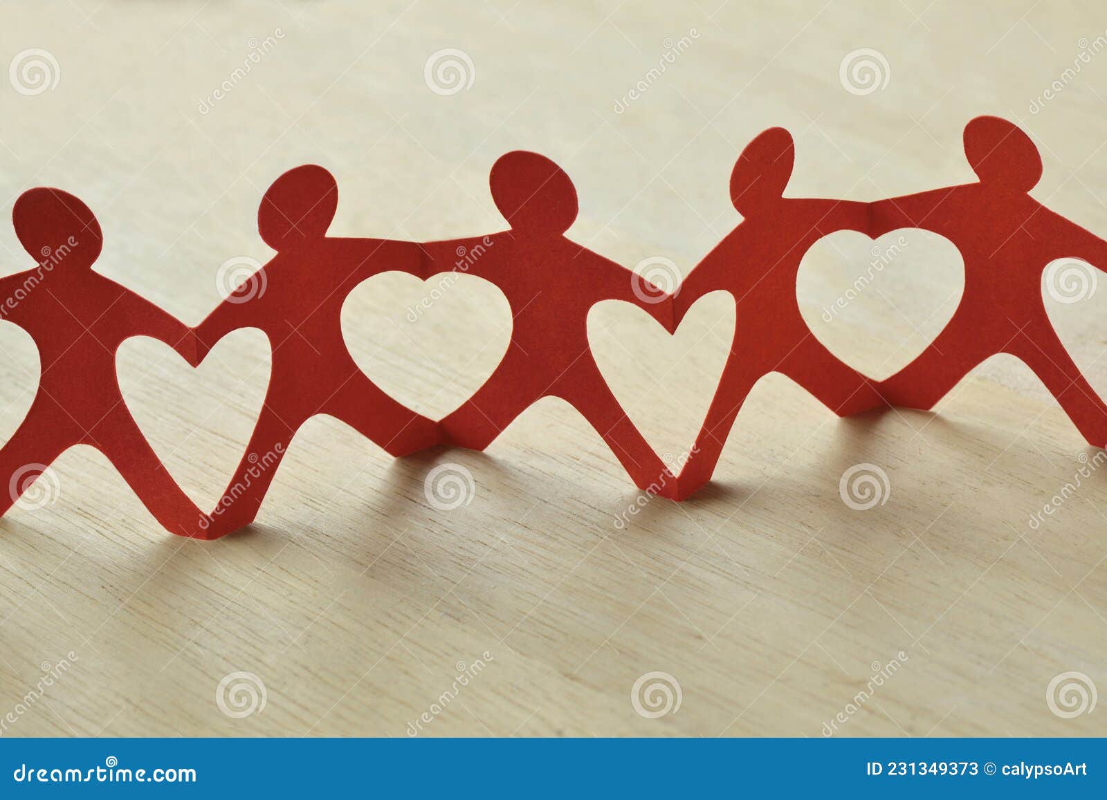 Paper People Chain with Hearts - Teamwork and Love Concept Stock Image ...
