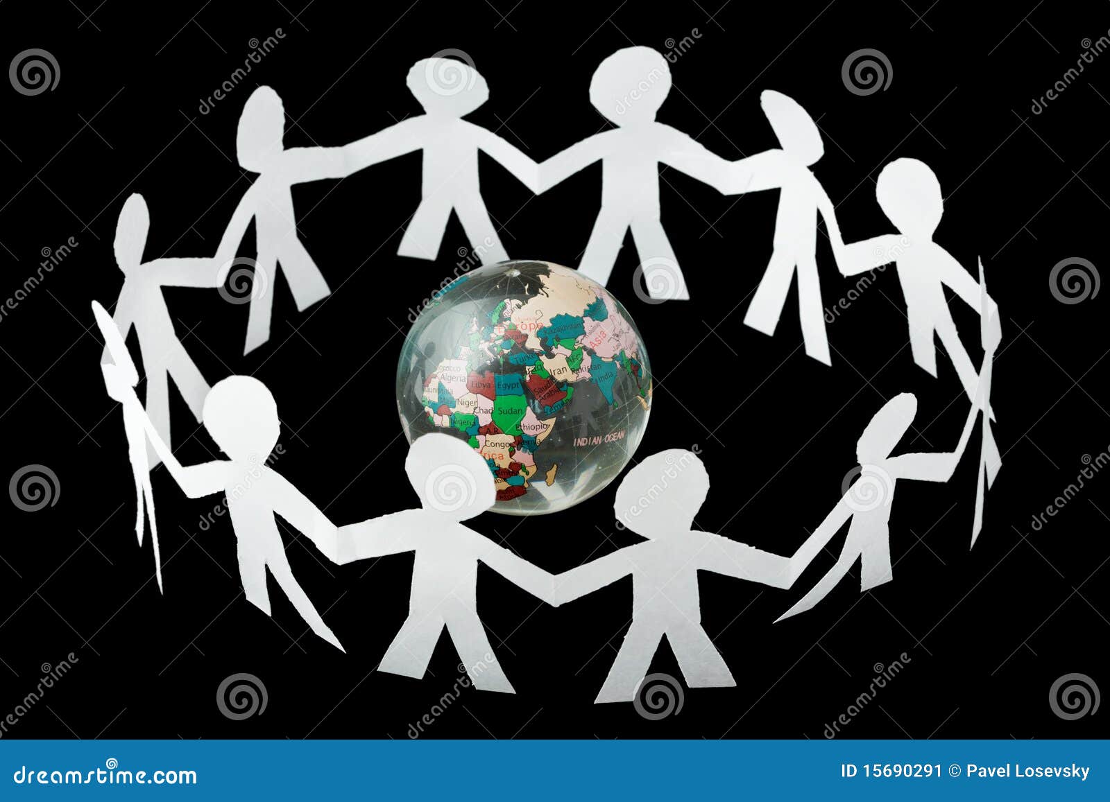 Paper People Cutouts Sing and Dance Around Globe Stock Image - Image of ...