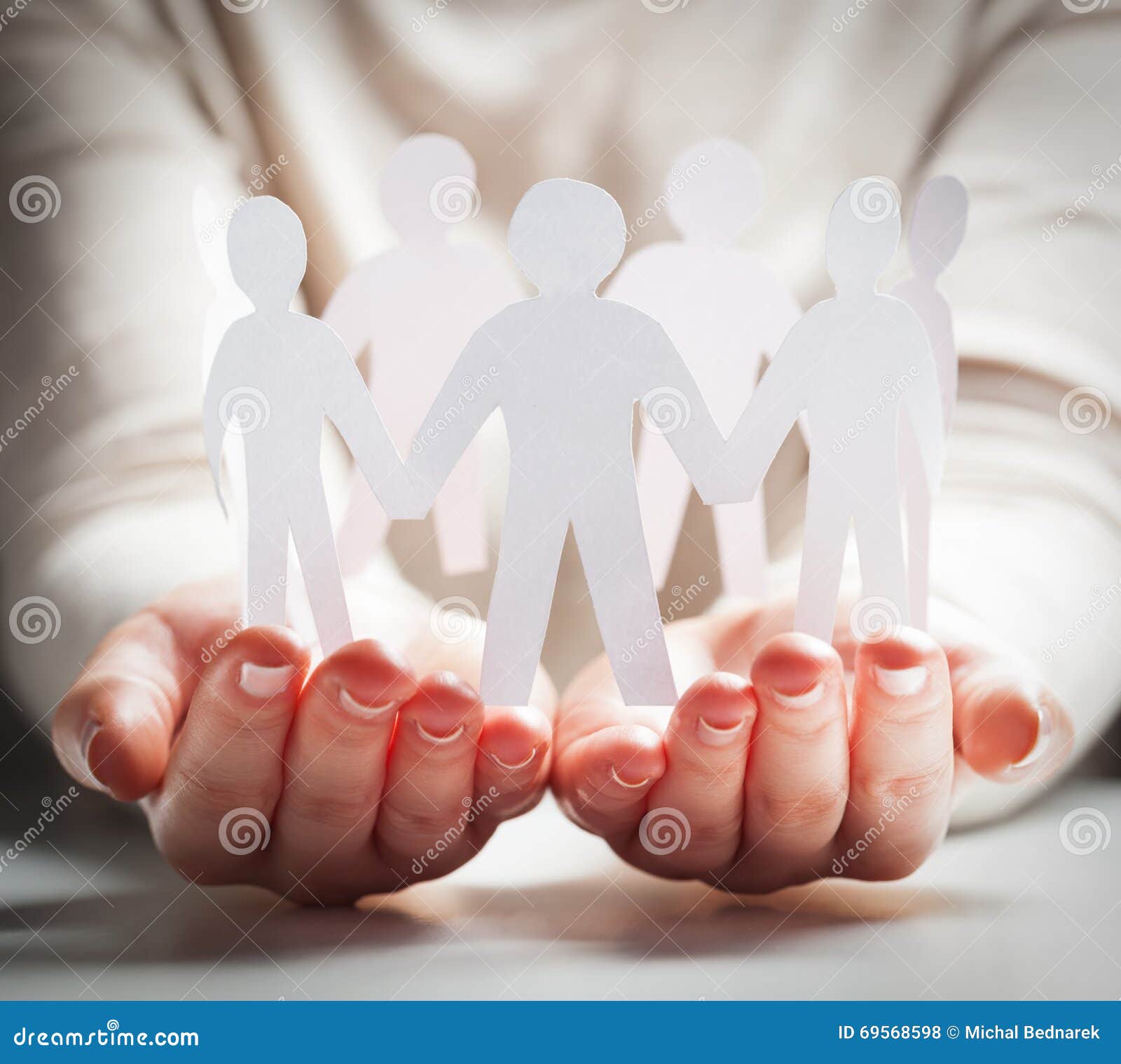 Paper People in Hands in Gesture of Giving, Presenting. Concept Stock ...