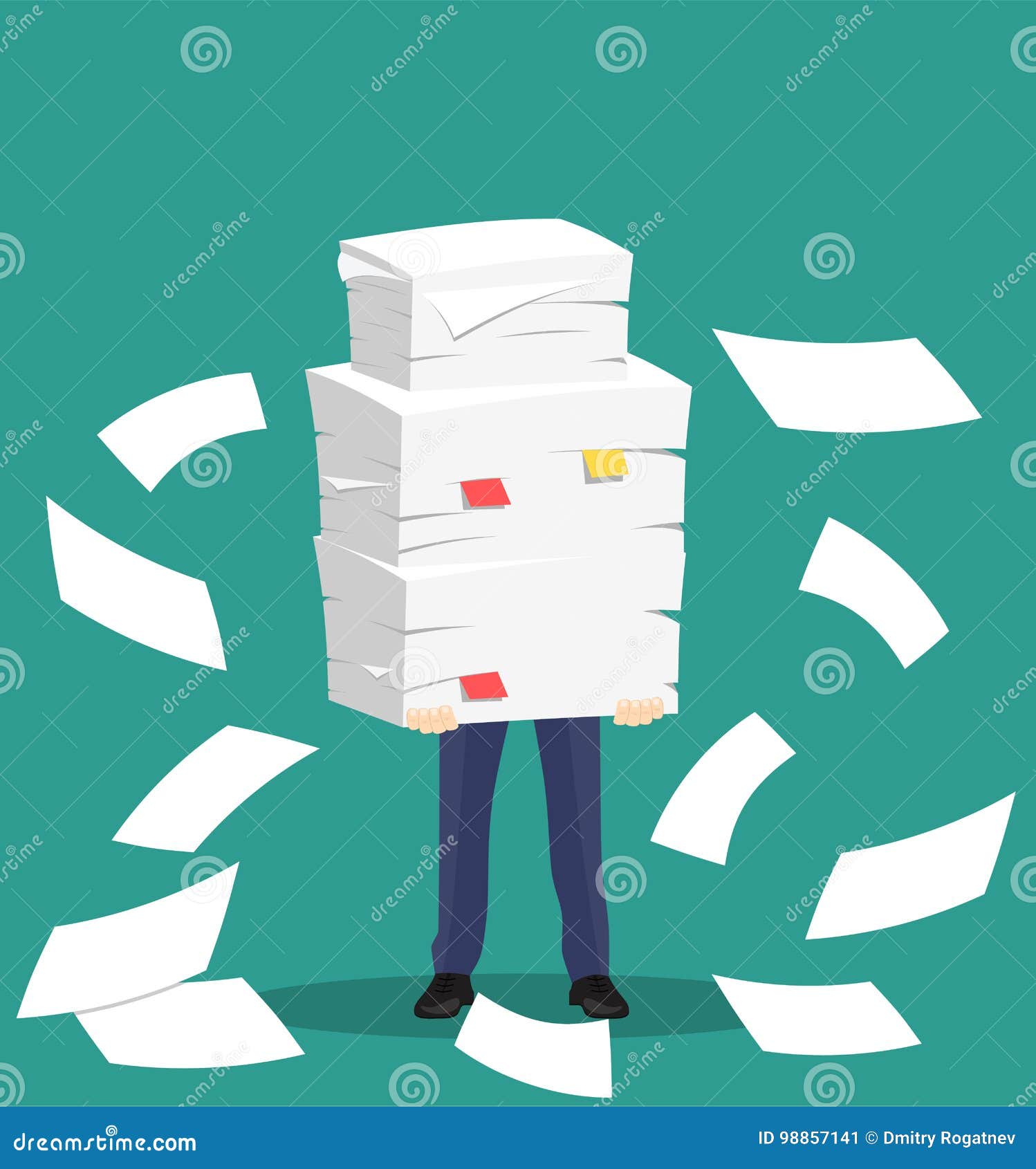 Paper pile with a man stock vector. Illustration of busy - 98857141