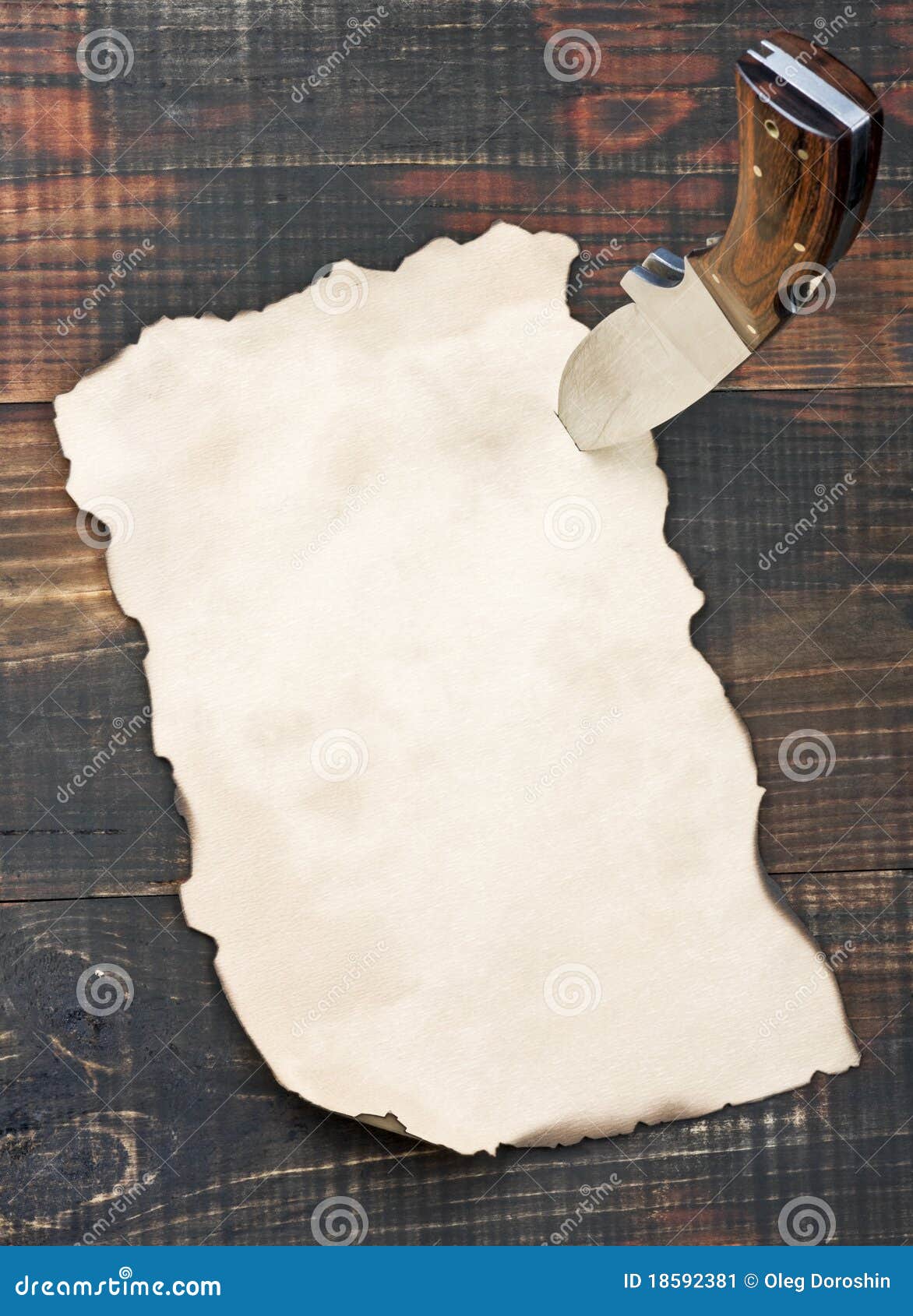 Paper pinned with a knife stock image. Image of poster - 18592381