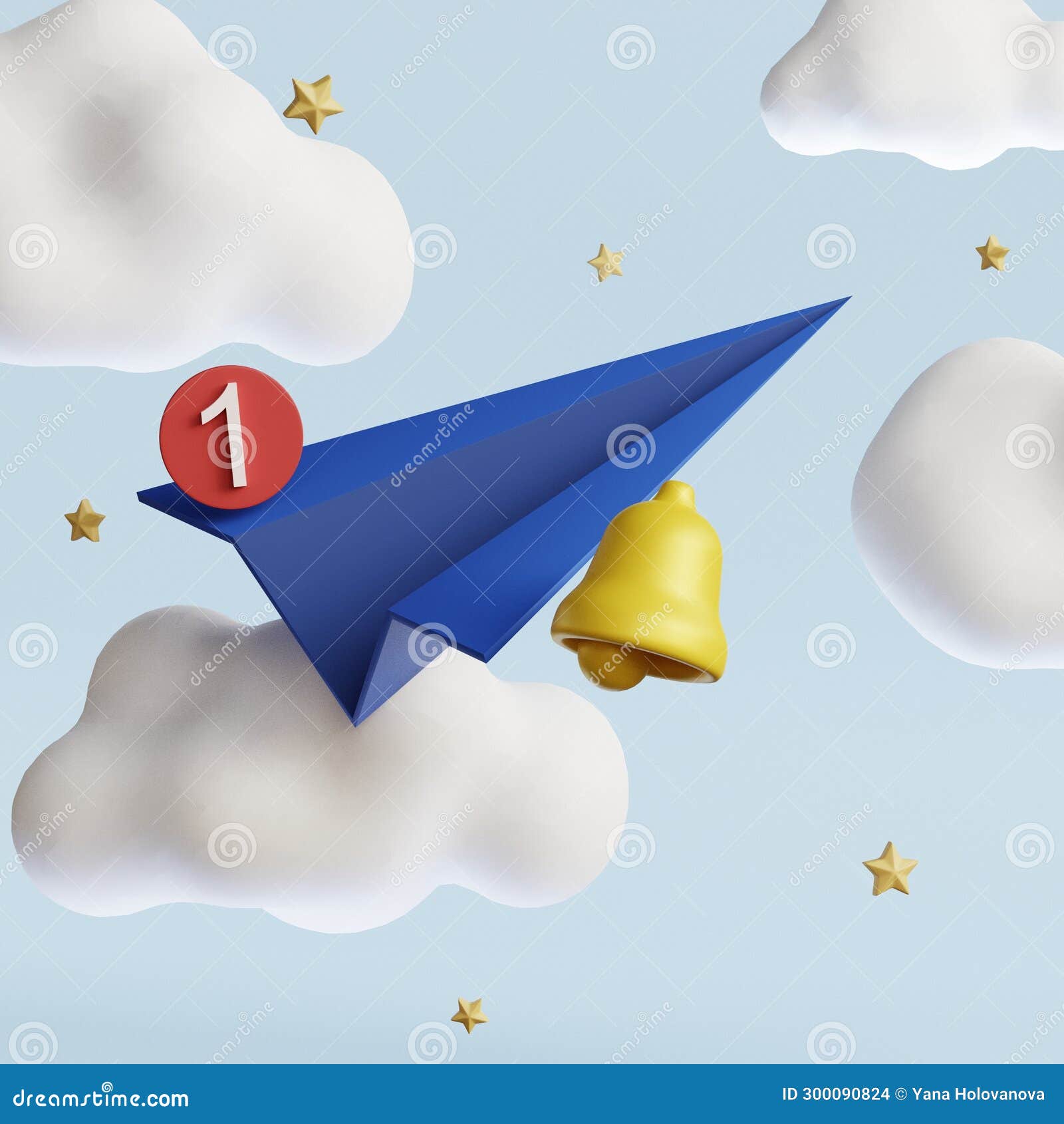 Paper Plane with Bell Notification. Send Message Concept. 3d Render ...