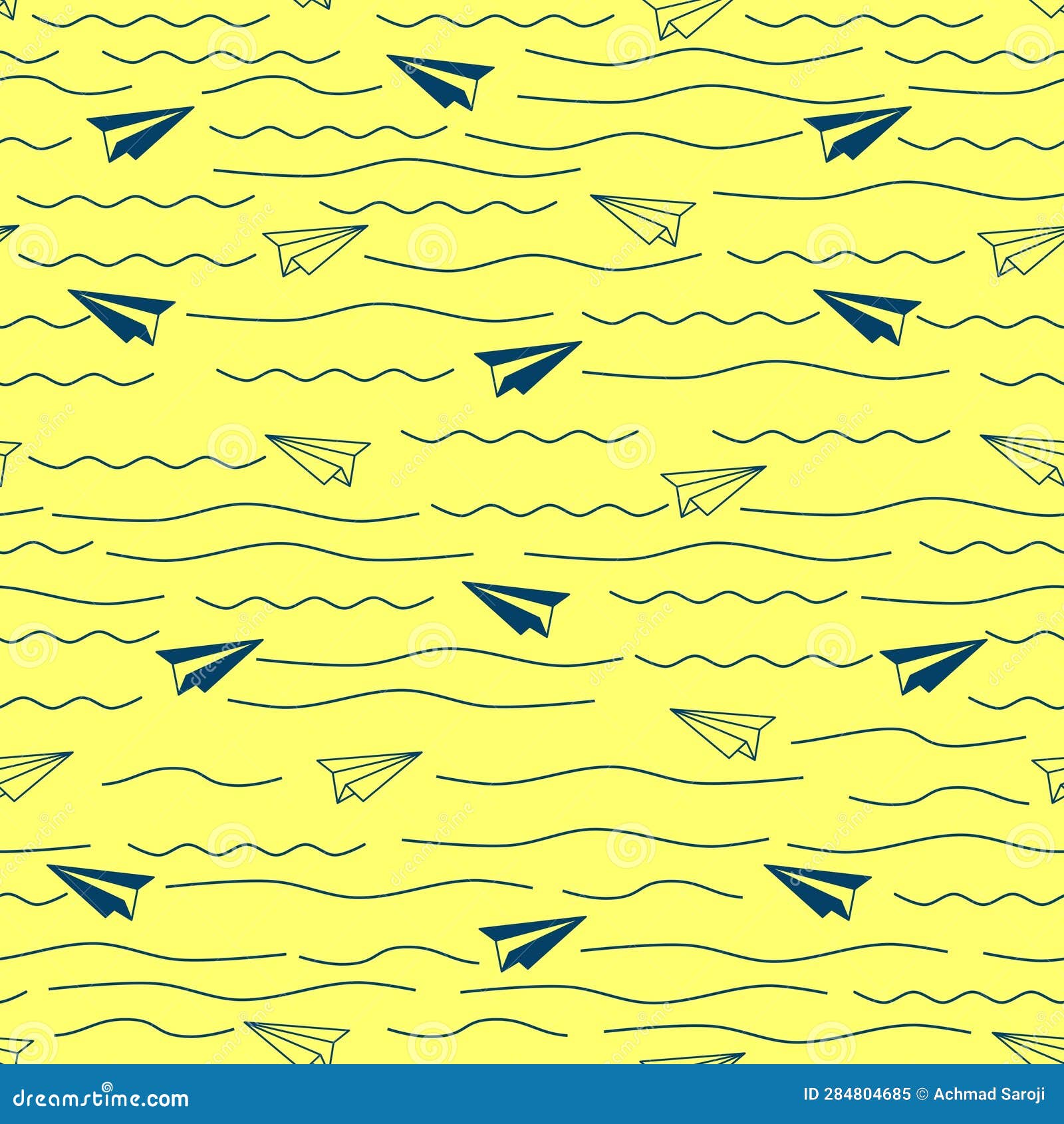 Paper Plane Blue Yellow Seamless Design Pattern for Kids Stock ...