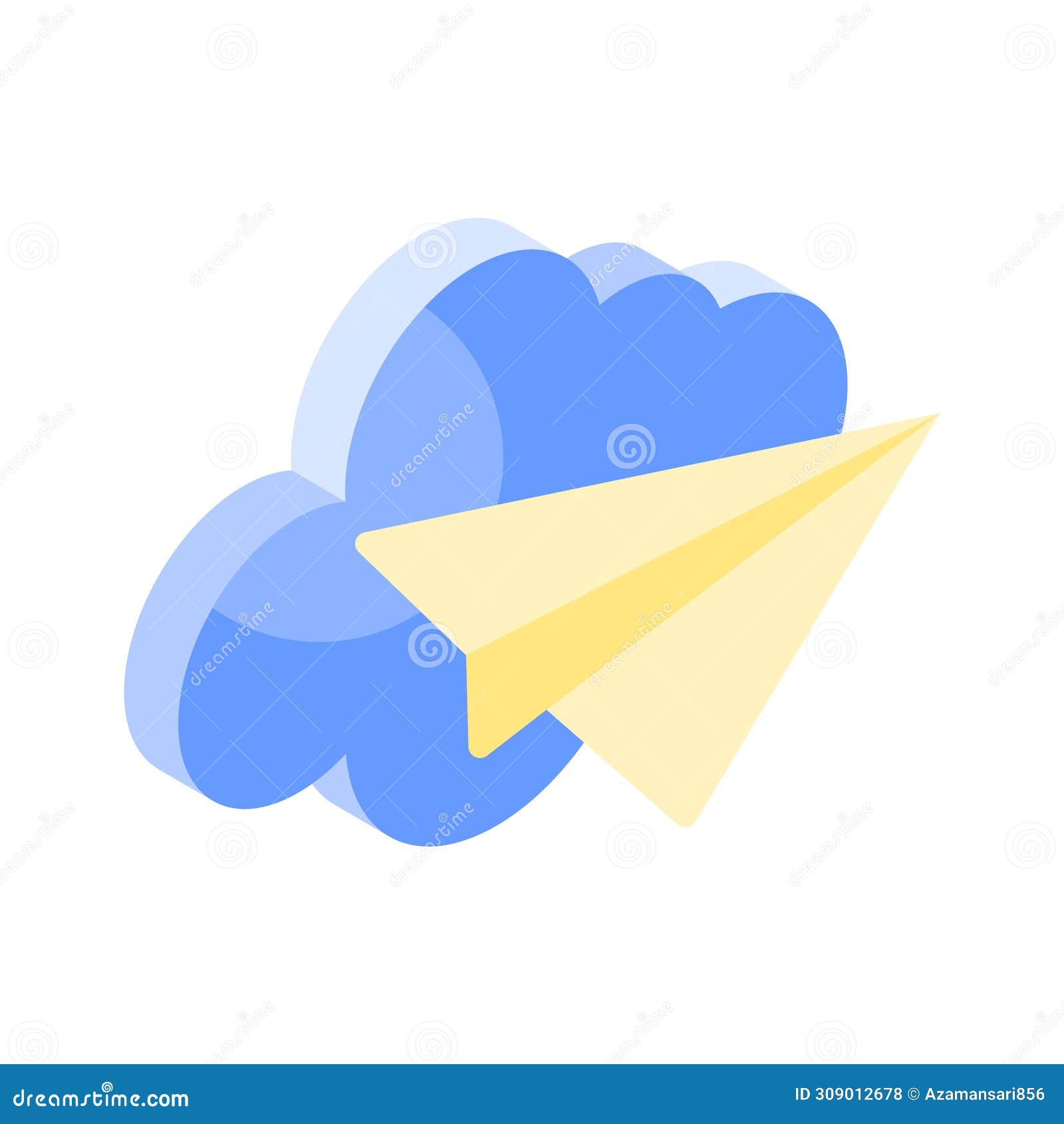 Paper Plane with Cloud Isometric Icon of Cloud Notification in Trendy ...