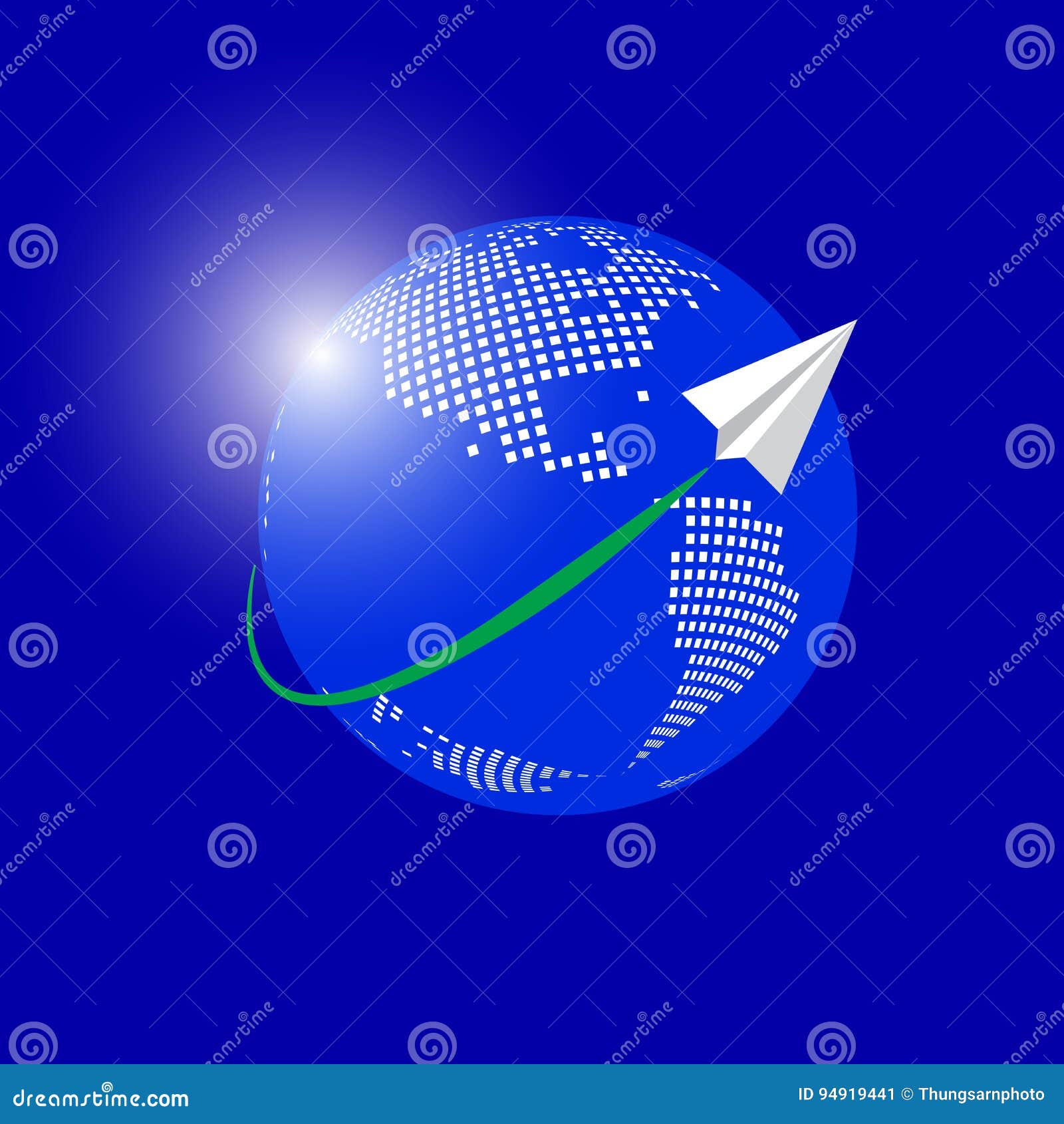 Paper Plane on Dot Earth Map Stock Vector - Illustration of departure ...