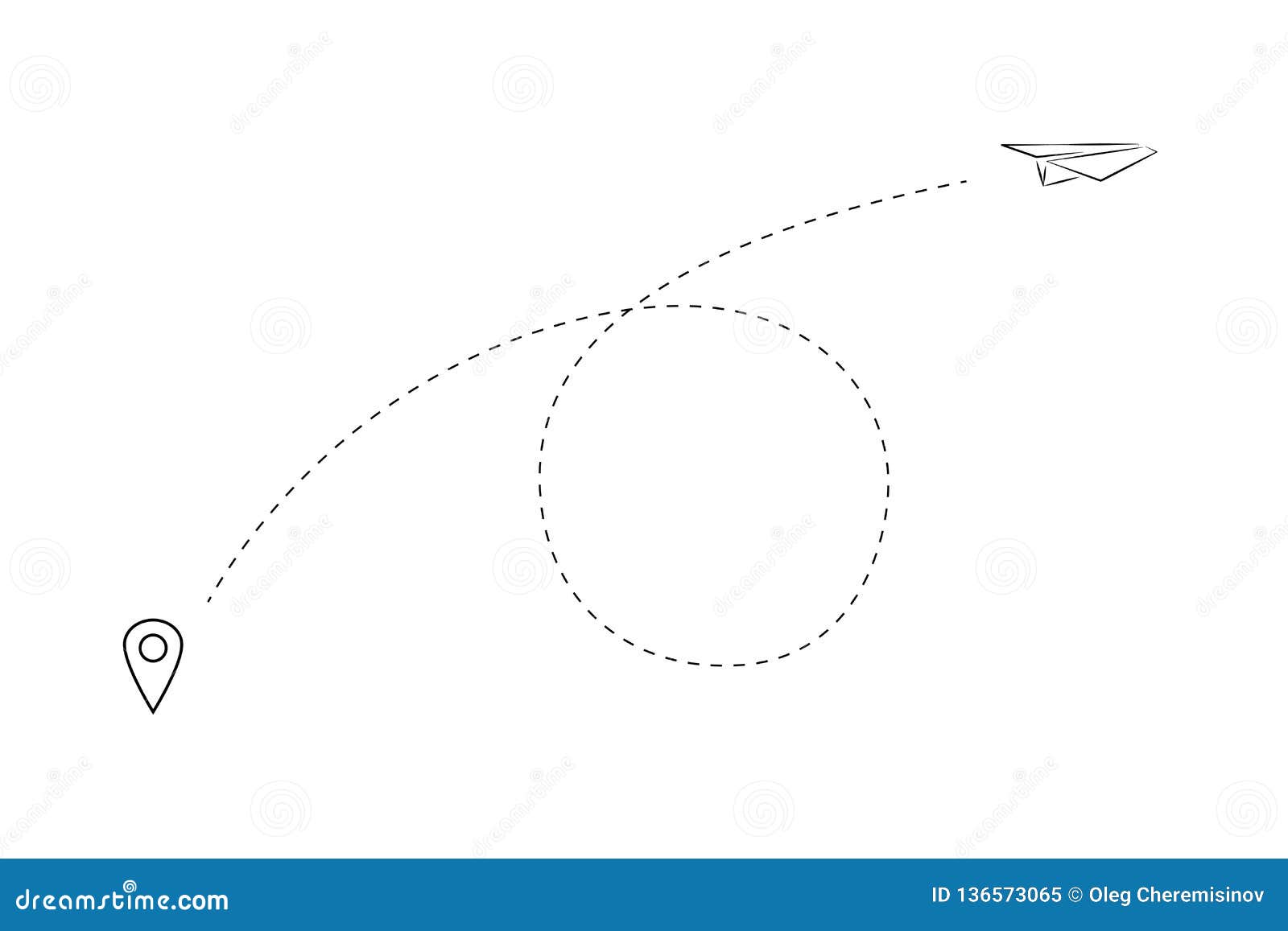 Paper Plane Drawing With Dashed Trace Line And Map Pin. Vector ...
