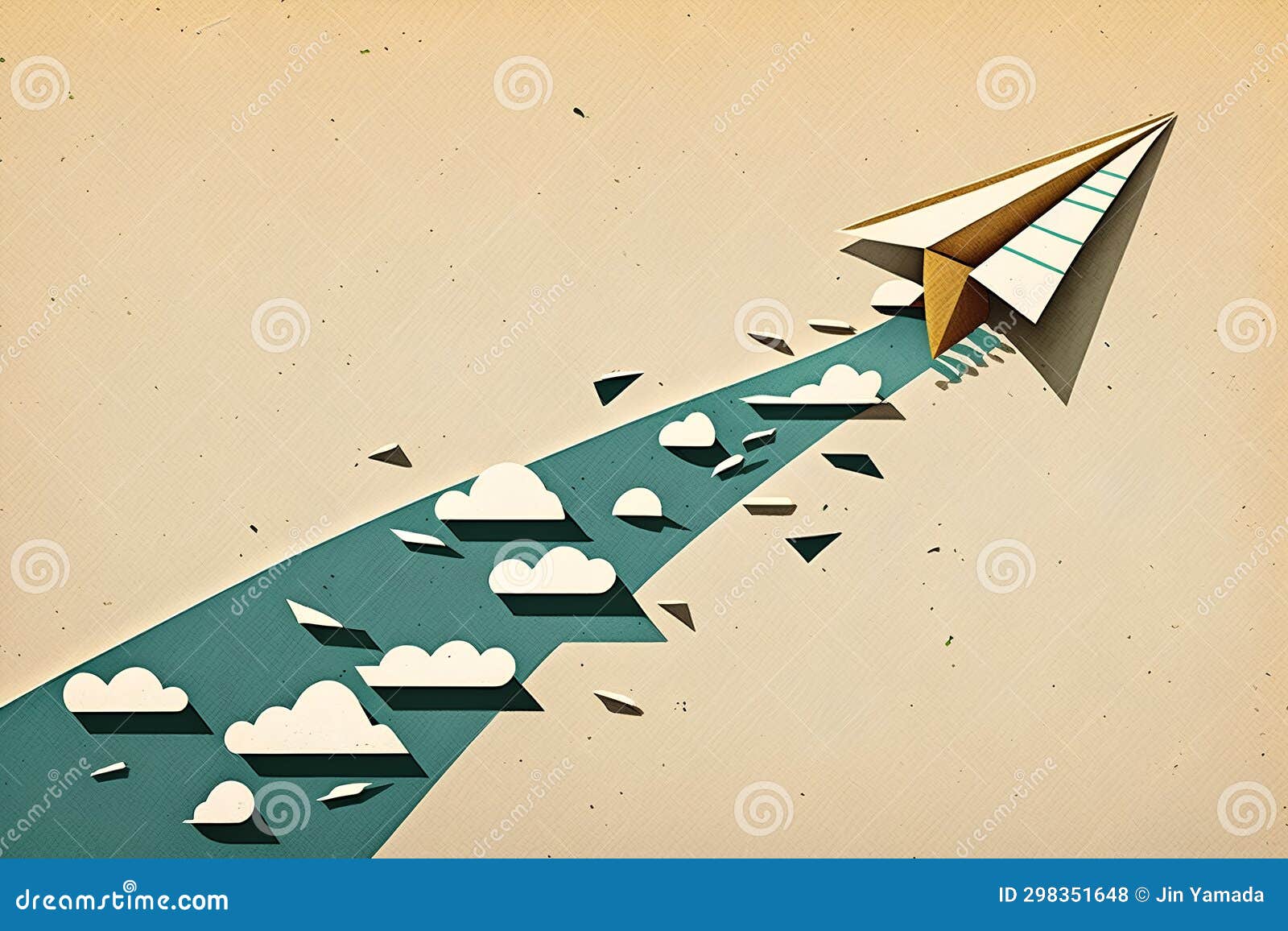Paper Plane Flying in the Sky with Clouds. 3d Illustration Stock ...