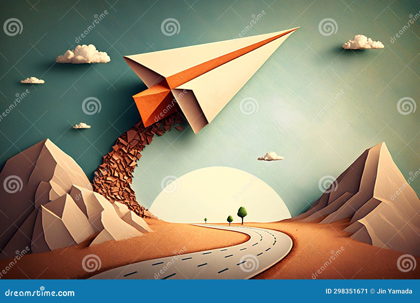 Paper Plane Flying in the Sky. 3D Illustration. Vintage Style Stock ...