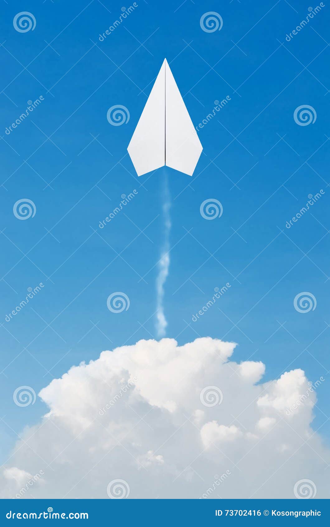 Paper Plane Flying Up, Over Clouds with Blue Sky. Stock Photo - Image ...