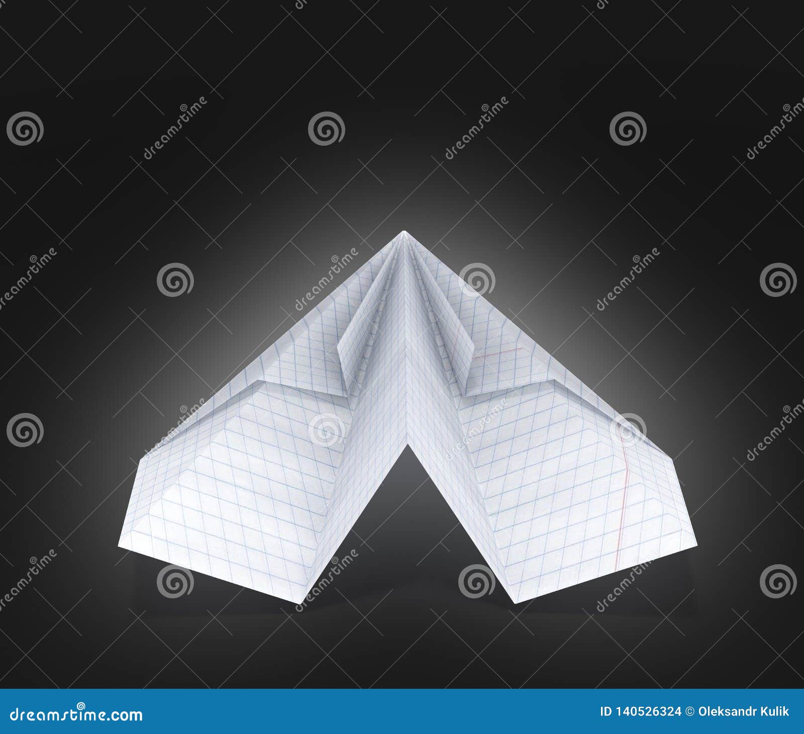 Paper Plane Made With Graph Paper On Black Gradient Background 3d Stock ...