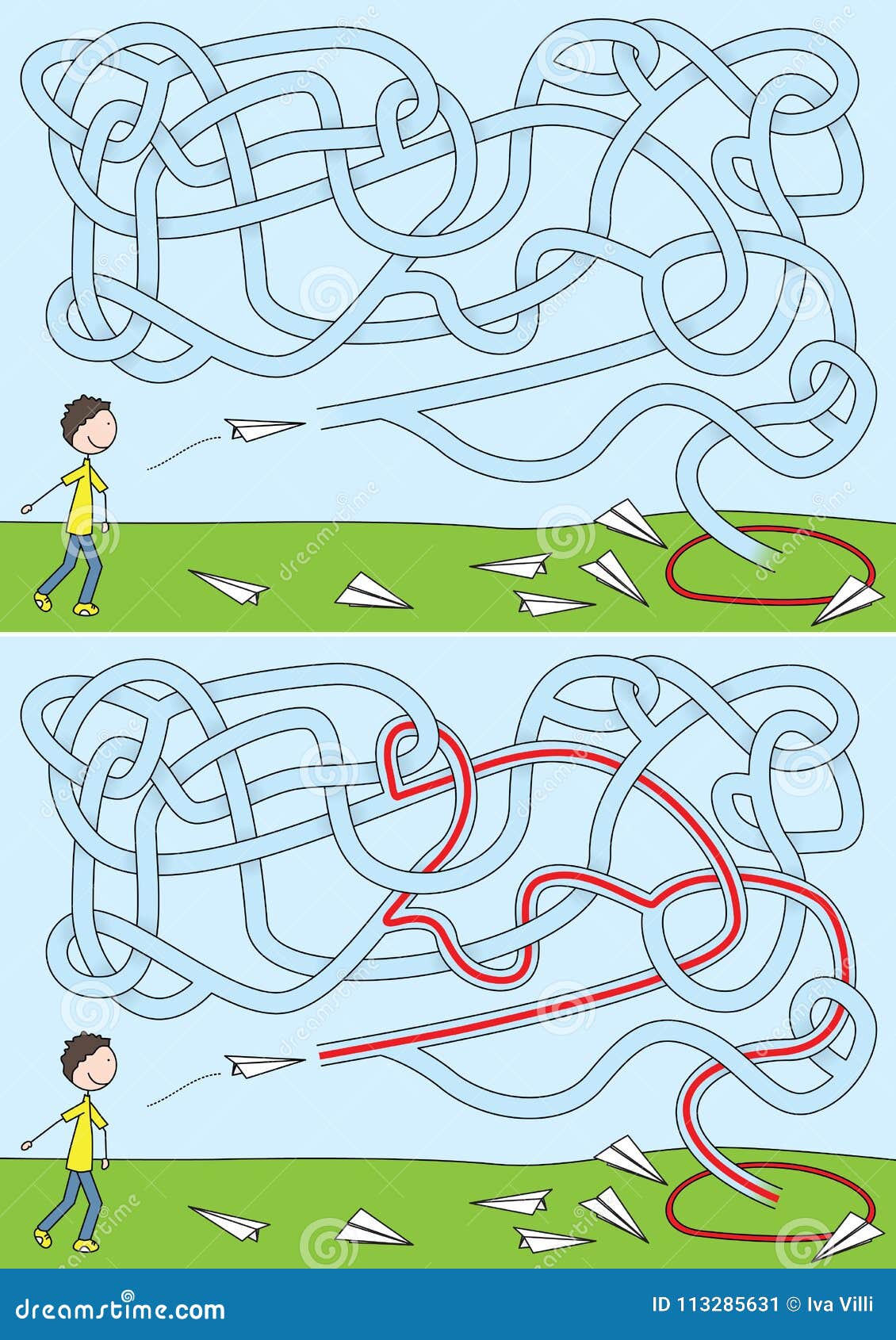 Paper plane maze stock vector. Illustration of composition - 113285631