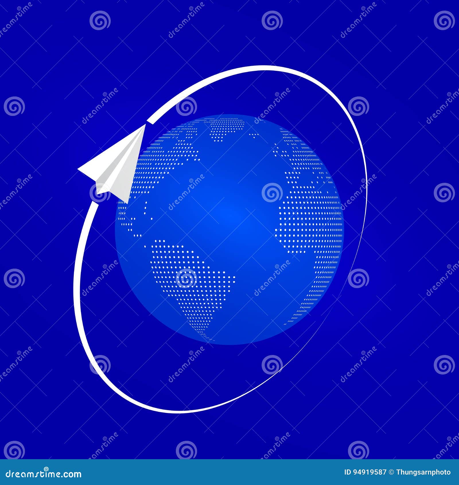 Paper Plane Moving Around Dot Earth Map Stock Vector - Illustration of ...
