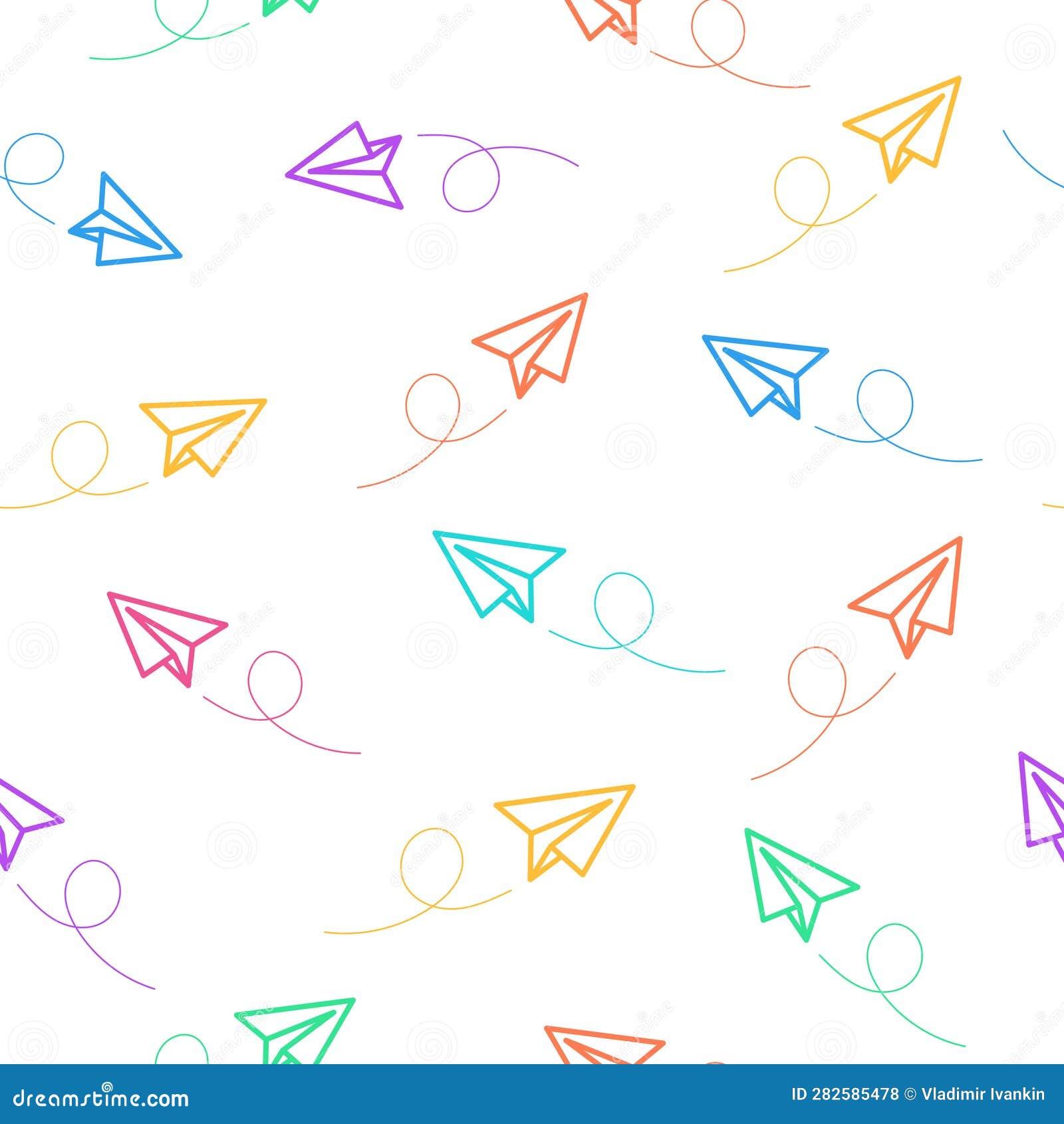 Paper Plane Vector Color Line Style Seamless Pattern Background Stock ...