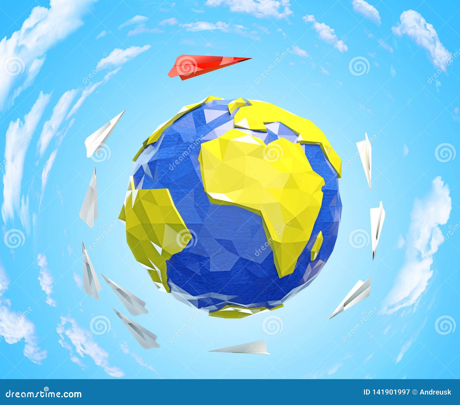 Paper Planes Fly Around Low Poly Earth Stock Illustration ...