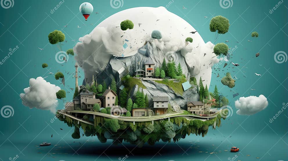 Paper Planet with Trees in the Background Stock Illustration ...
