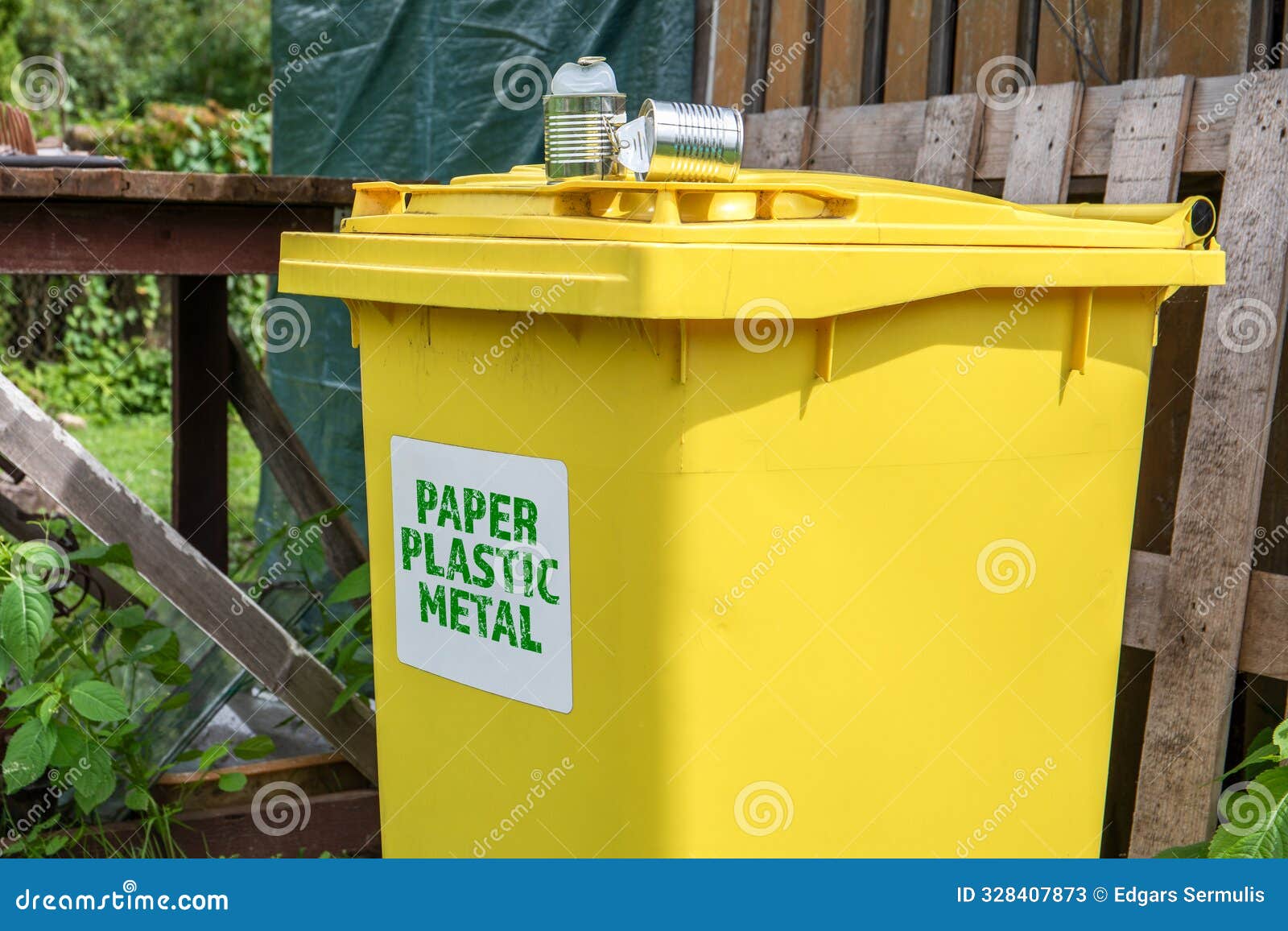 Paper Plastic Metal. Yellow Waste Sorting Container Stock Image - Image ...