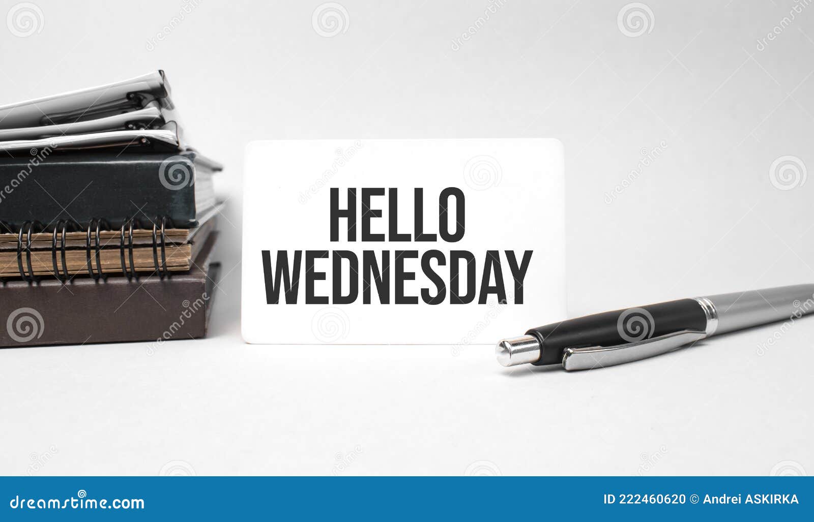 Paper Plate, Glasses, Notepad in Stack,pen and Text Hello Wednesday on ...