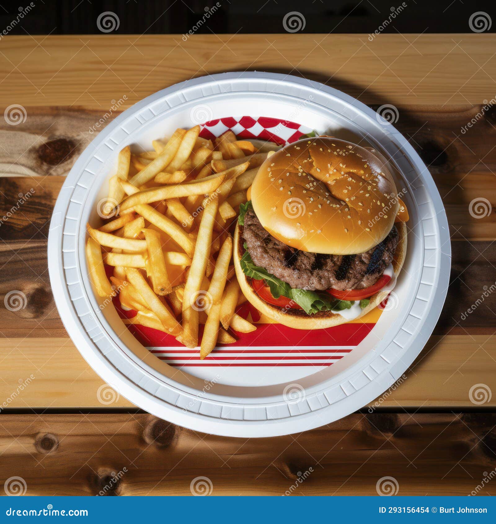 Paper Plate of Hamburger and Fries Stock Photo - Image of lunch, bread ...
