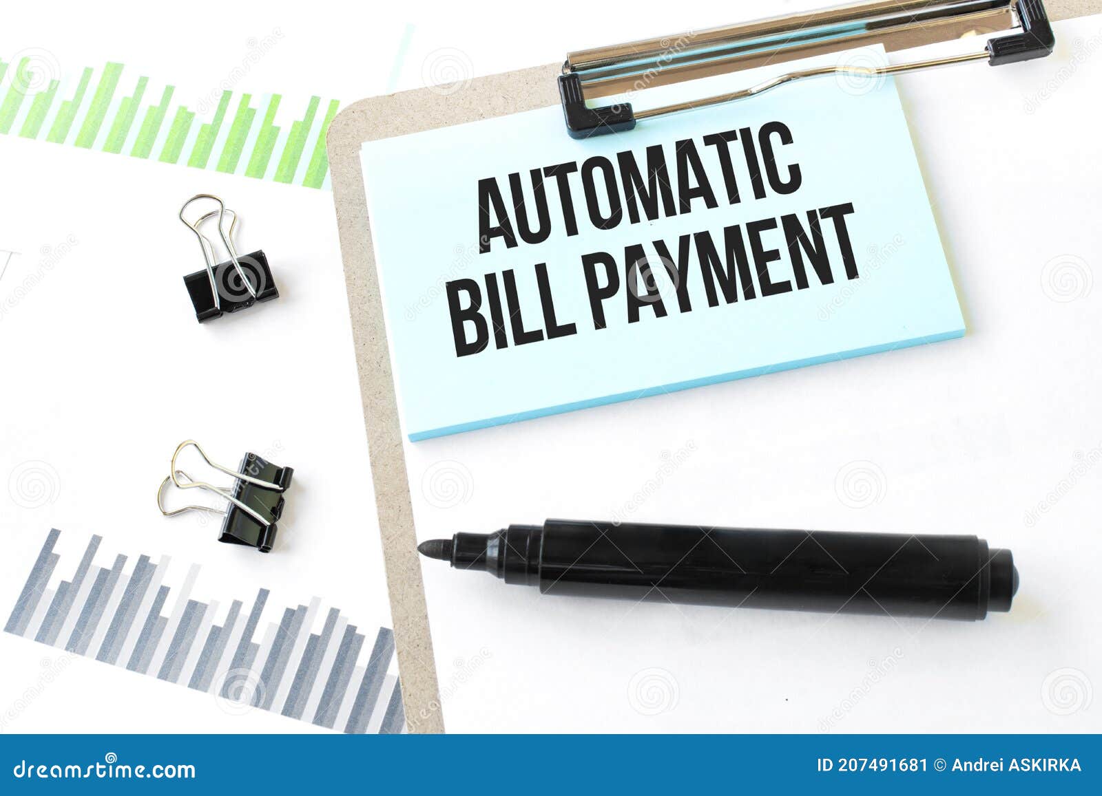 Paper Plate,marker, Diagram,chart and Office Tools. Text AUTOMATIC BILL ...