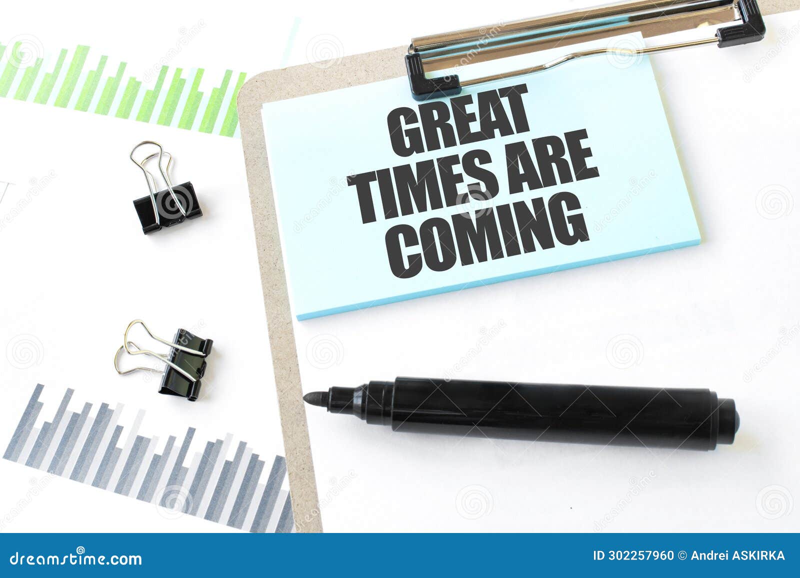 Paper Plate, Marker, Diagram, Chart and Office Tools. Text GREAT TIMES ...