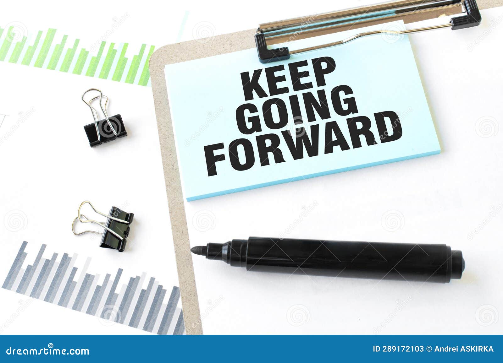 Paper Plate, Marker, Diagram, Chart and Office Tools. Text KEEP GOING ...